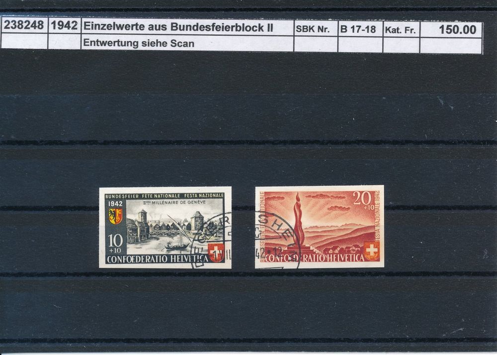 1942 Pro Patria, Einzelwerte aus Bundesfeierblock II, gest. (Gebraucht) in Winterthur für CHF 30 ...