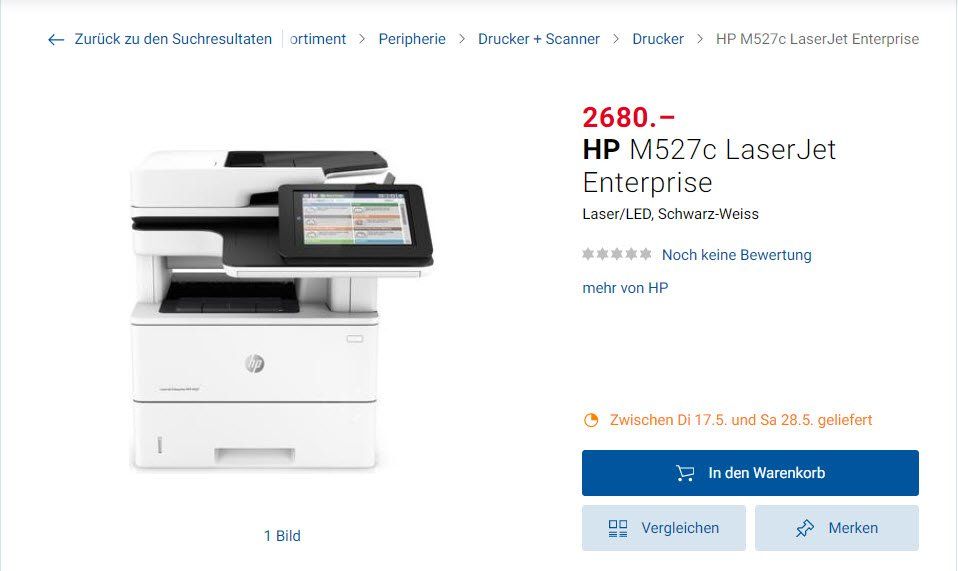 HP LaserJet Enterprise Flow MFP M527c, Top A4 MFP, wie neu (Gebraucht ...
