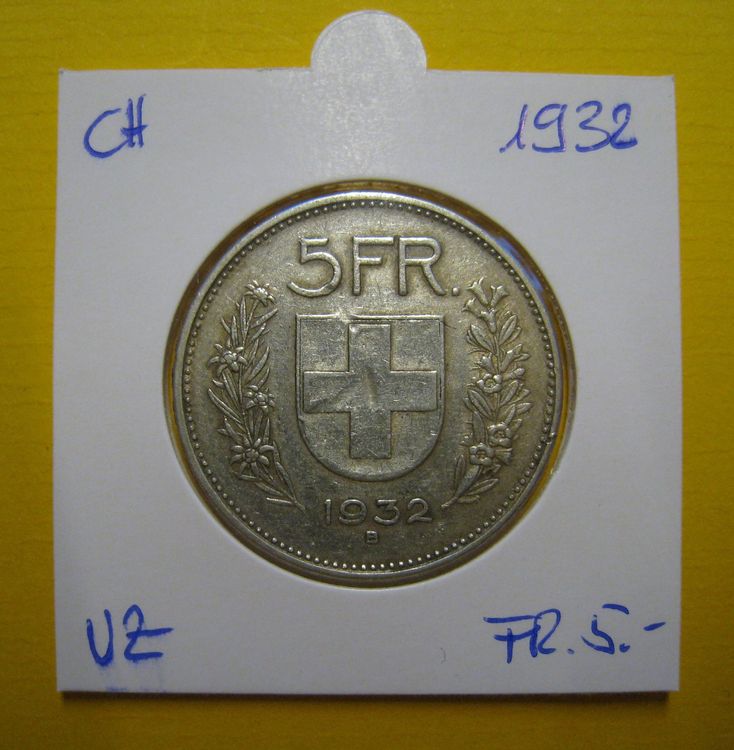 Schweiz - 5 Franken 1932, 0835er Silber, vorz | Kaufen auf Ricardo