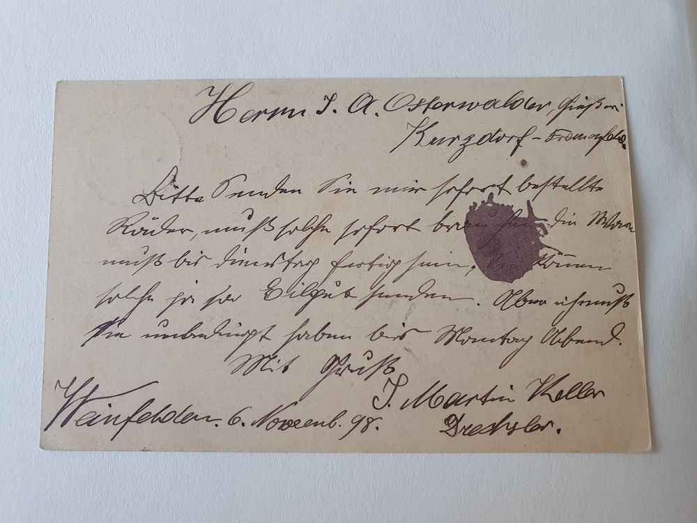 Postkarte aus dem Jahr 1898 von Weinfelden nach Frauenfeld | Kaufen auf Ricardo