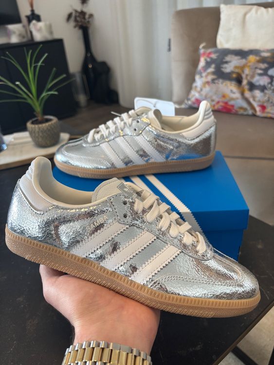 Adidas Samba Silver Metallic Cracked Leather (Neu und originalverpackt ...