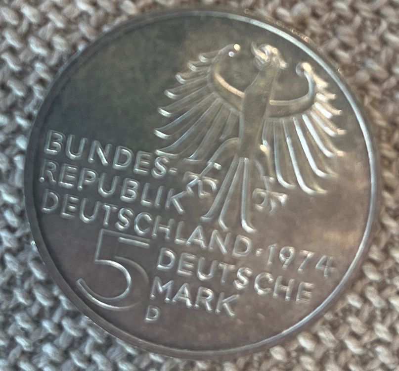 5 DM Silbermünze Gedenkmünze Immanuel Kant 1974 D, 11,2 gr. (Gebraucht ...