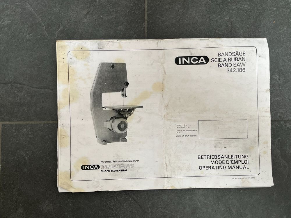 Original Anleitung INCA Bandsäge 342.186 | Kaufen auf Ricardo