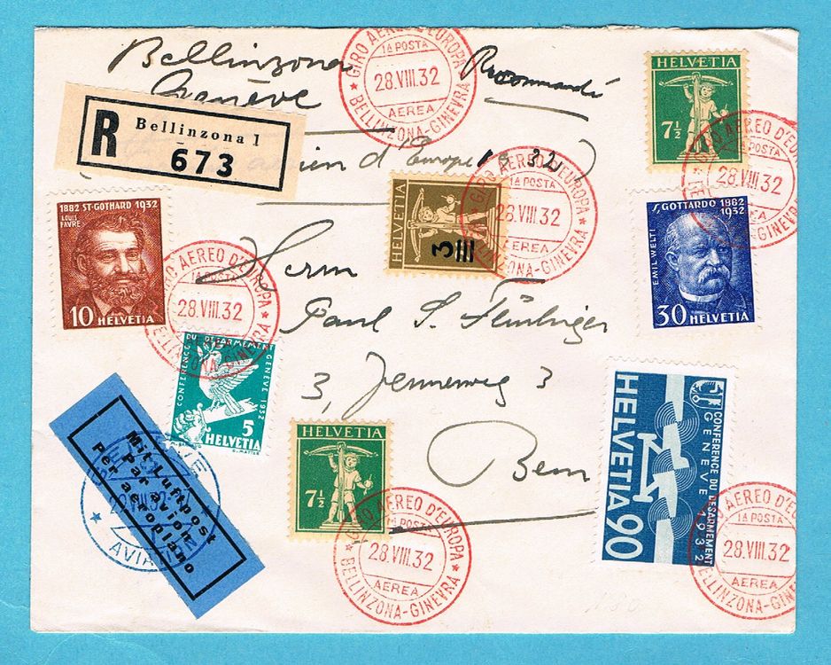 Europa-Rundflug Bellinzona-Genf 1932 mit rarer Frankatur! (Gebraucht) in Seedorf für CHF 5 – mit ...