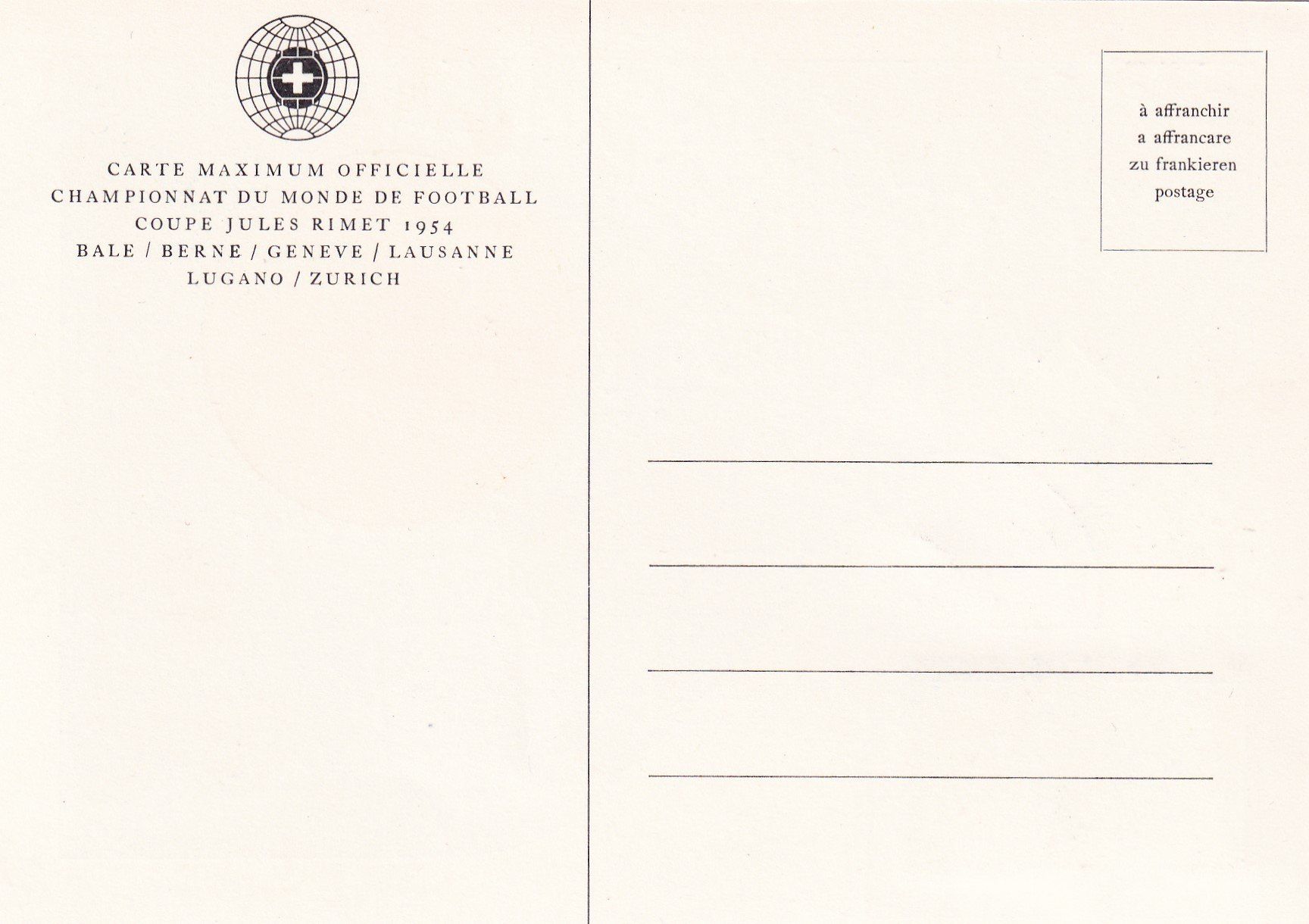 Fussballl WM 1954 Maximumkarte Overture Match gest.16.VI.54 (Gebraucht ...