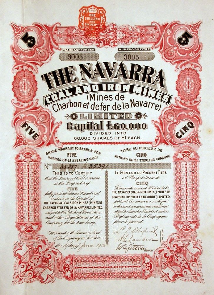 Navarra Coal and Iron Mines Ltd, London - 1905 (Gebraucht) in Solothurn ...