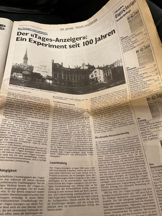 100 Jahre Tages-Anzeiger/2. März 1993/ Jubiläumsausgabe (Gebraucht) in ...