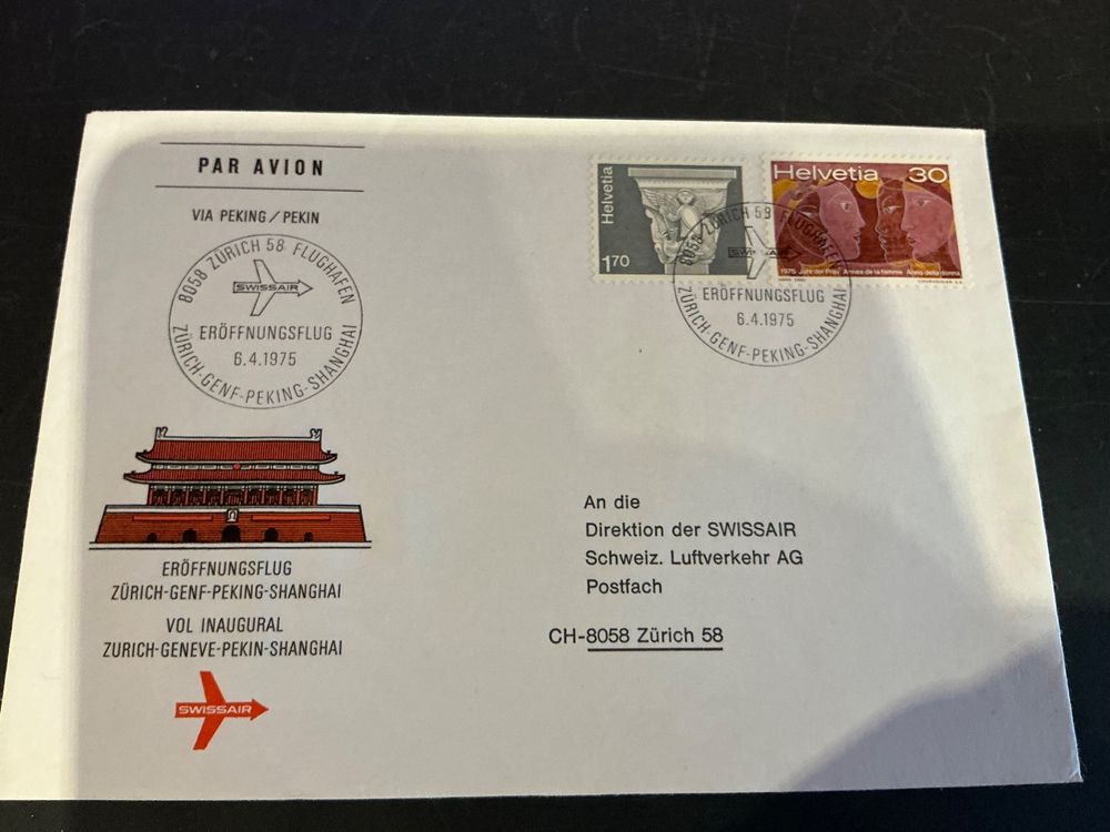 Swissair Erstflug Peking Shanghai 1975 Briefmarken Top! (59) (Gebraucht ...
