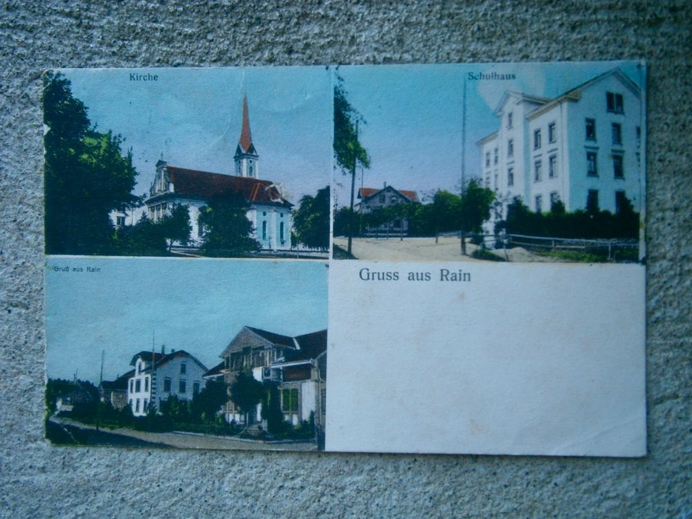 AK Gruss aus Rain Schulhaus Dorfstrasse Kirche 1917 (Gebraucht) in Burgdorf für CHF 9 – mit ...