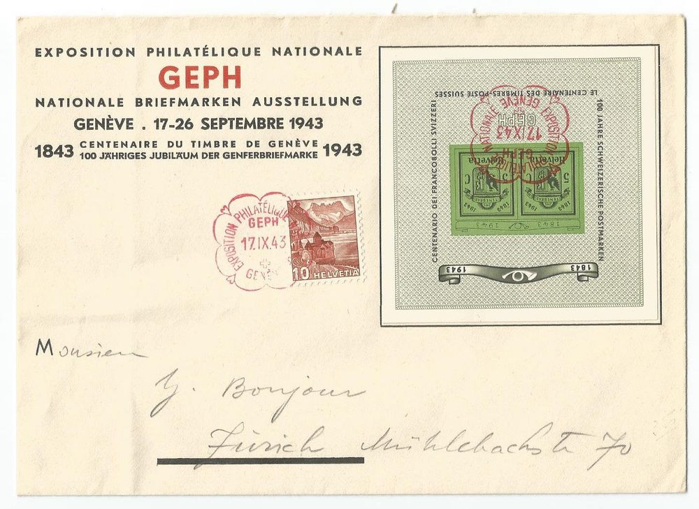 ** GENFER BLOCK W18 AUF UMSCHLAG - JAHR 1943 ** (Gebraucht) in Heimenschwand für CHF 5 – mit ...