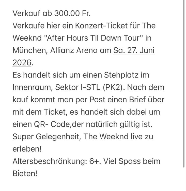 The Weeknd Ticket, München 2026, Stehplatz Innnenraum (Neu (gemäss ...
