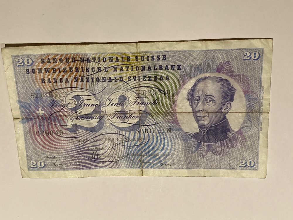 Billet suisse 20chf banknoten 01.01 1967 (Gebraucht) in Lajoux JU für ...