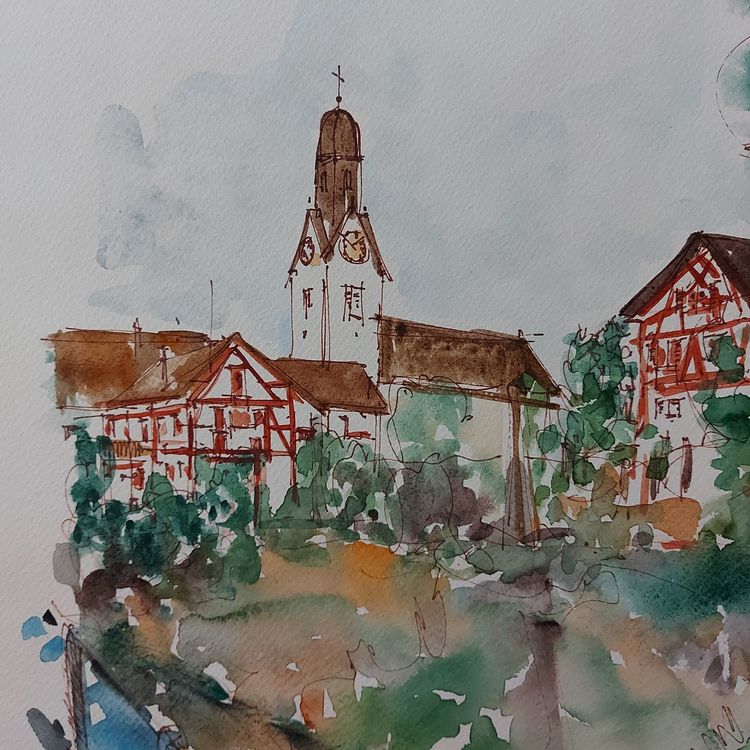 Aquarell Schweizer Dorf von H. BOLLIGER 85 gerahmt signiert (Gebraucht) in Schlieren für CHF 25 ...