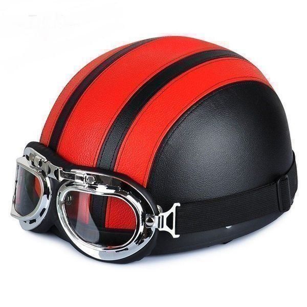 Topfhelm schwarz-rot PU-Leder Retrohelm E-Scooter/Chopper (Neu und ...