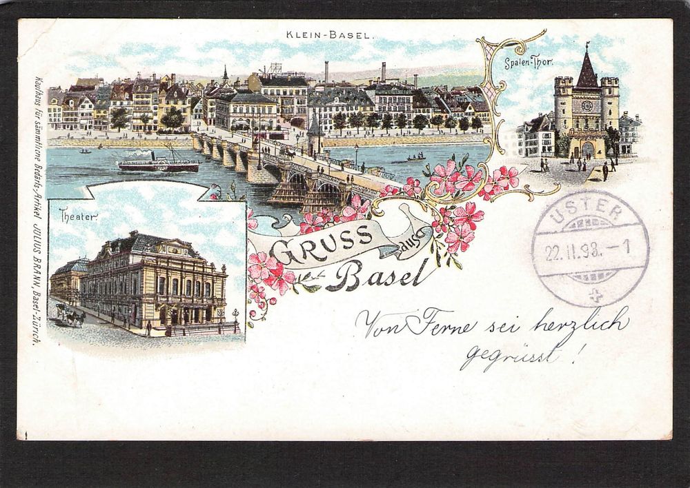 .Lithografie Gruss aus Basel , gel. 1898 | Kaufen auf Ricardo