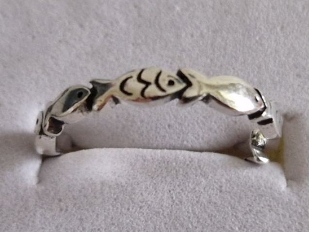 Bague originale en argent 925 avec motif de poissons🐟 T 50 (Neuf avec ...