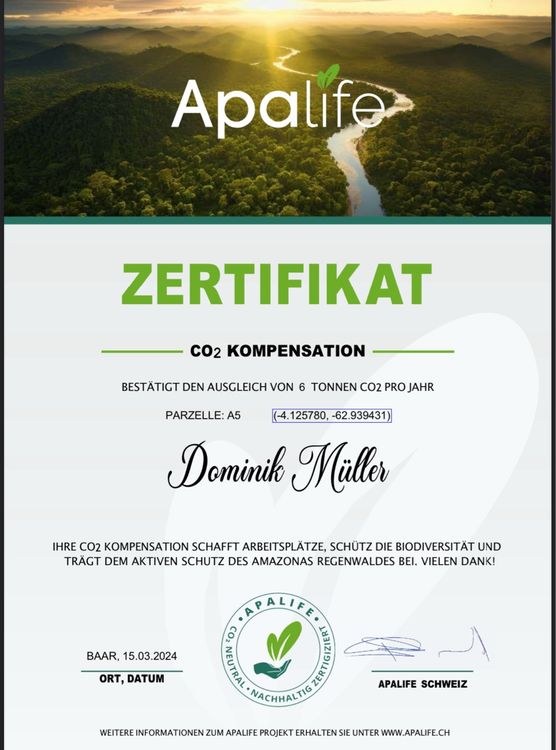 Apalife Co2 Zertifikat Geschenkidee (Neu und originalverpackt) in ...