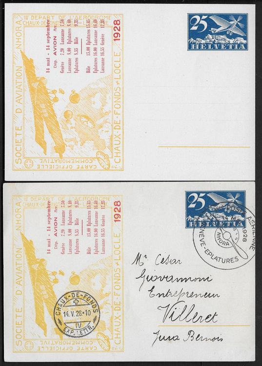 1928 zwei GS Karte NHORA roter Aufdruck * + gestemp. ab 1.- (Neu (gemäss Beschreibung)) in ...