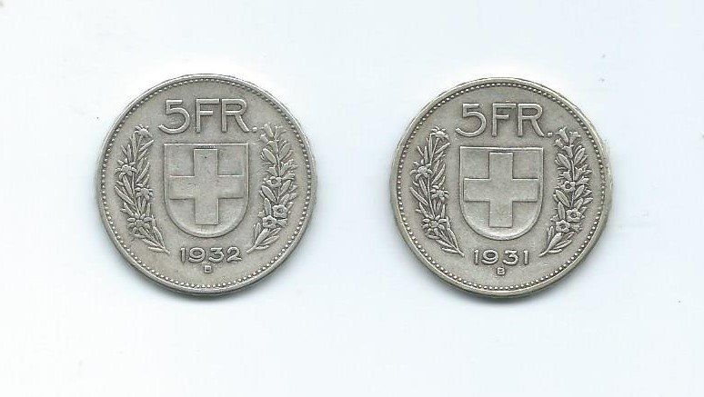 2 Silbermünzen 5 Franken 1931,1932 (Gebraucht) in Mönchaltorf für CHF 20 – mit Lieferung auf ...