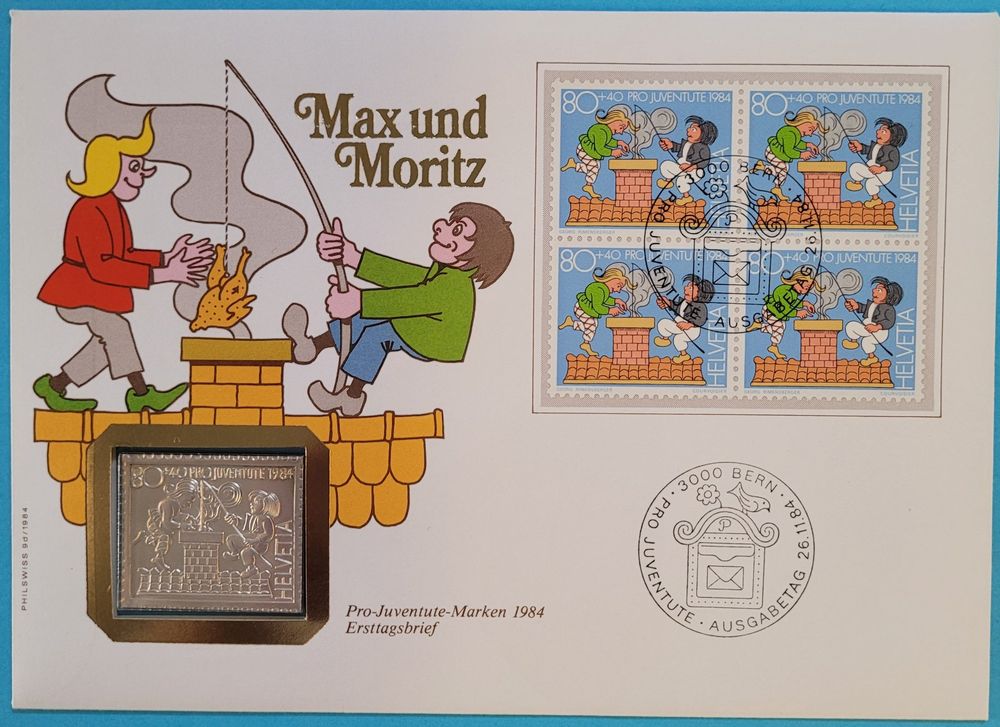 Münzbrief "MAX & MORITZ" mit Silberbriefmarke 999/10gr 1984 | Kaufen auf Ricardo