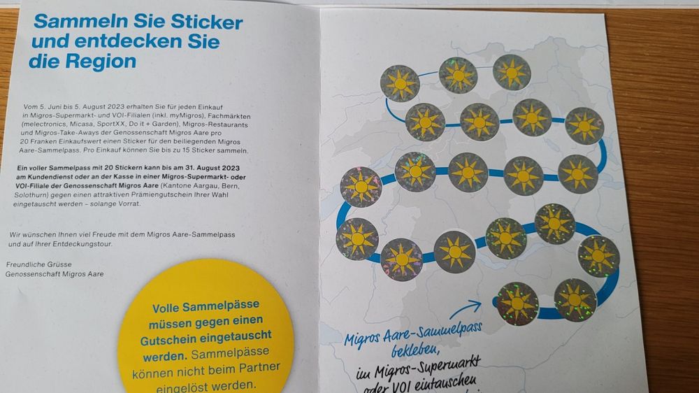 Migros Aare- Sammelspass volle Karte (Neu (gemäss Beschreibung)) in Niederwil SO für CHF 1 – mit ...