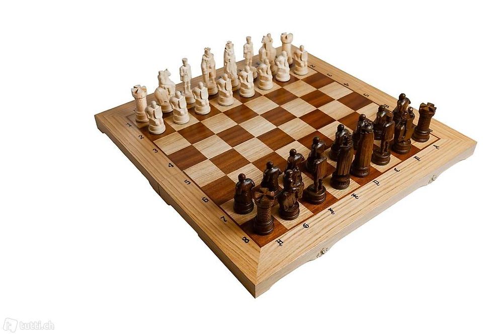 Luxus Holzschachspiel "Ritter'' Schachbrett, Schachset (Neu und ...
