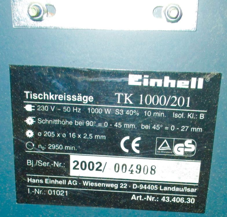Einhell Tischkreissäge TK 1000/201 (Gebraucht) in Hefenhausen für CHF ...