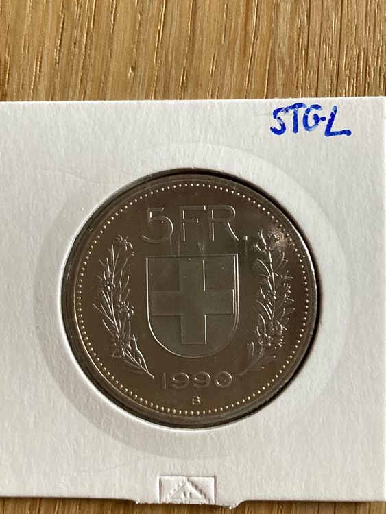 5 Franken 1990 in Stempelglanz ( STGL ) (Neu und originalverpackt) in Aesch BL für CHF 11 – mit ...
