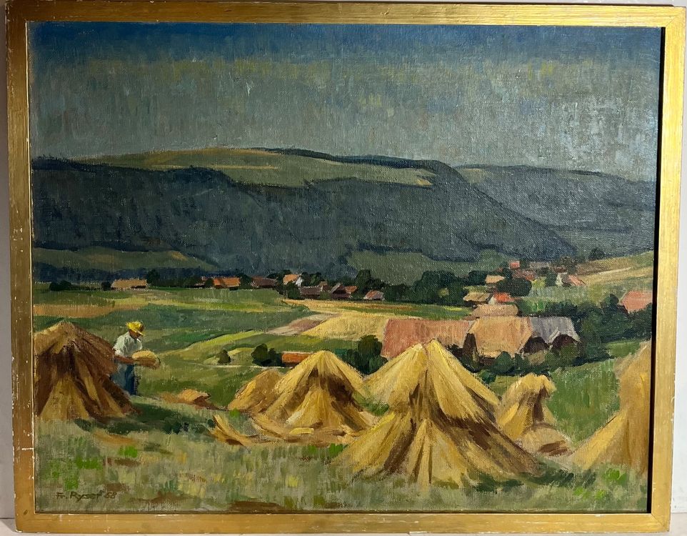 Fritz Ryser (1910-1990) Landschafts mit Feldarbeiter Gemälde (Gebraucht ...