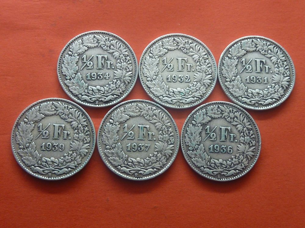 6 x Silber 1/2 Fr. 1931 - 1932 - 1934 - 1936 - 1937 - 1939. (Gebraucht) in Seon für CHF 11.2 ...
