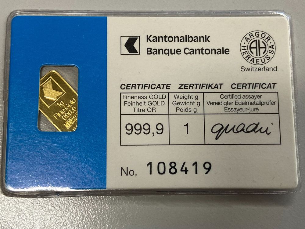 1g Goldbarren Kantonalbank | Kaufen auf Ricardo