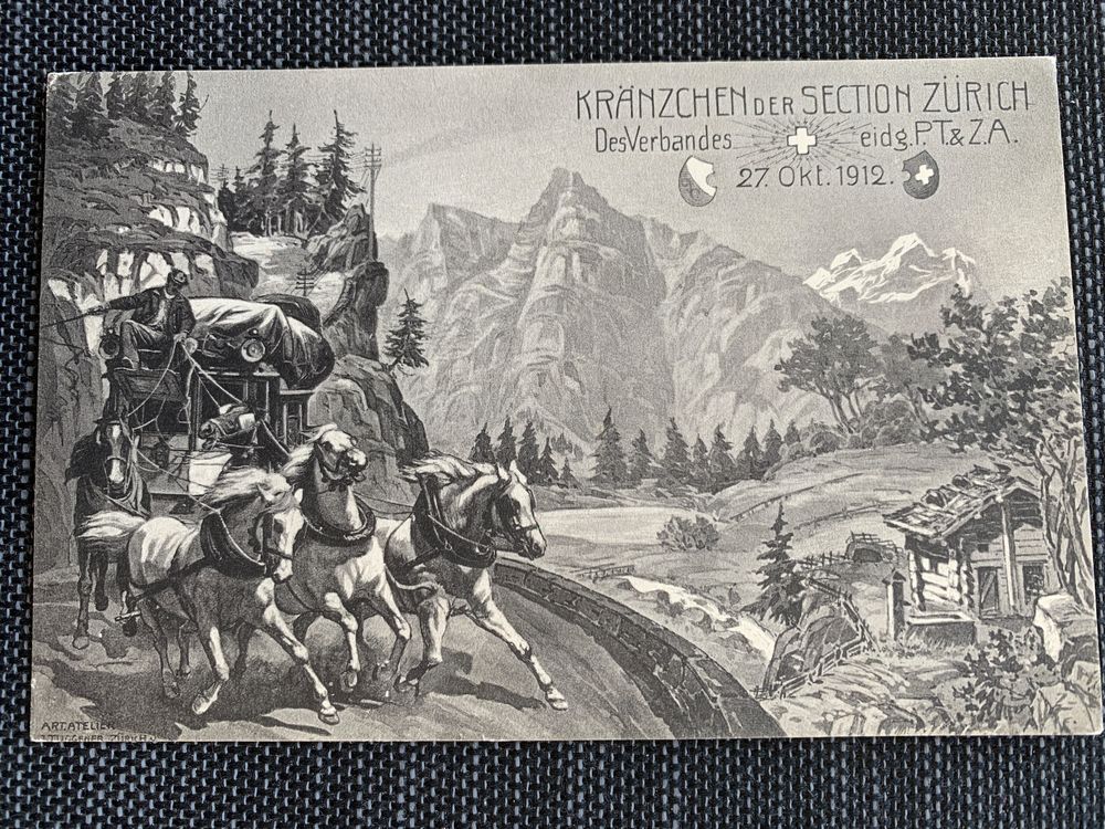 Ansichtskarte Schweiz Zürich Sonderkarte mit Postkutsche (Gebraucht) in Oftringen für CHF 5 ...