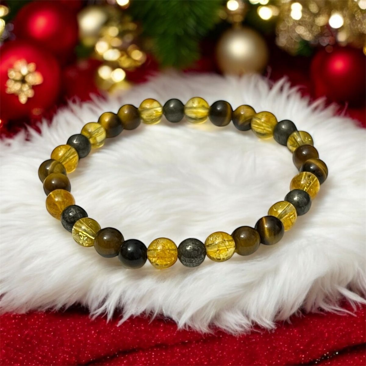 Bracelet en pierres naturelles oeil de tigre et citrine (Neuf avec ...