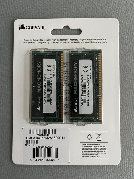Corsair Mac Memory (2 x 8GB, 1600 MHz, DDR3L-RAM, SO-DIMM) (Neu und ...