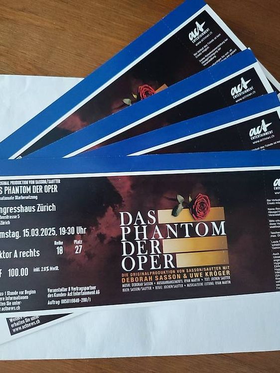 Ticket Das Phantom des Oper 15.03.2025 Zürich | Kaufen auf Ricardo