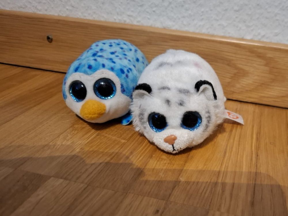 2x TY Beanie Plüschtiere weisser Tiger ZACK und Pinguin GUS (Gebraucht ...