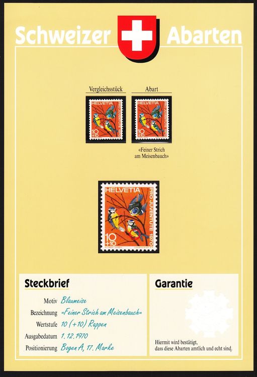 Schweizer Abarten: auf Steckbrief mit Garantie (Neu und originalverpackt) in Brienz BE für CHF 2 ...