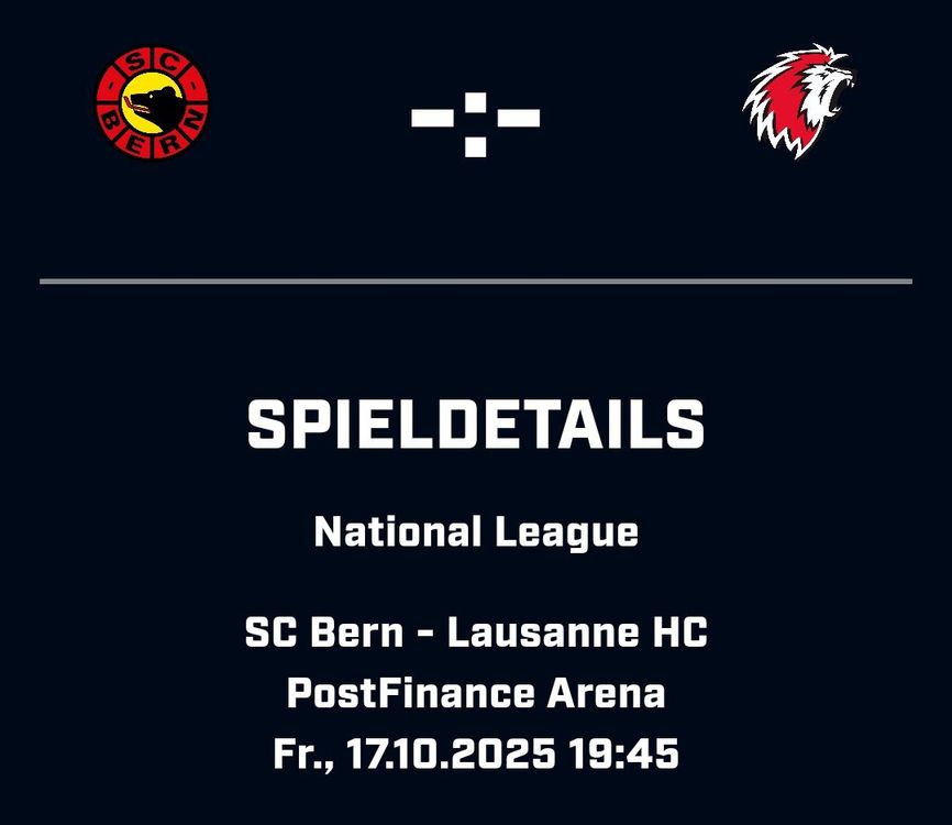 SC Bern - Lausanne HC, 17.10.2025 Stehplatz-Ticket (Gebraucht) in Bern ...