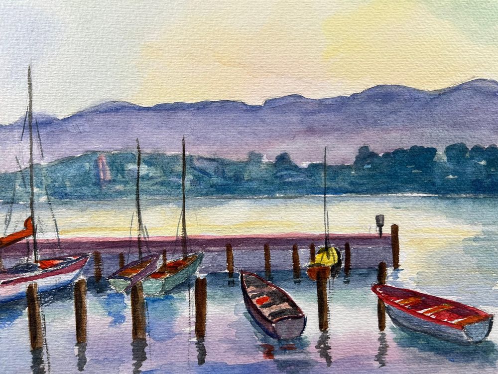 Hafenszene Aquarell | Kaufen auf Ricardo