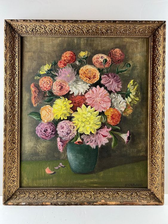 Grosses Stillleben Gemälde unleserlich Signiert. Antiker Rah | Kaufen auf Ricardo