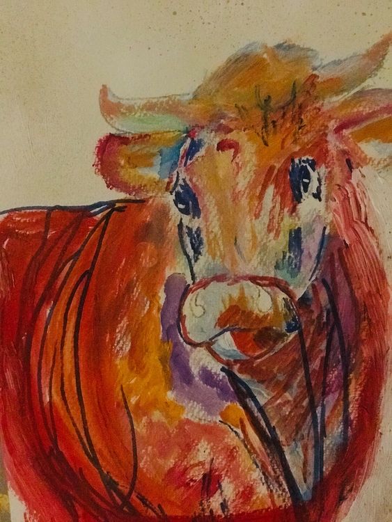 Bild mit Acrylfarben Kuh Wildi | Kaufen auf Ricardo Bild mit Acrylfarben Kuh Wildi | Kaufen auf Ricardo