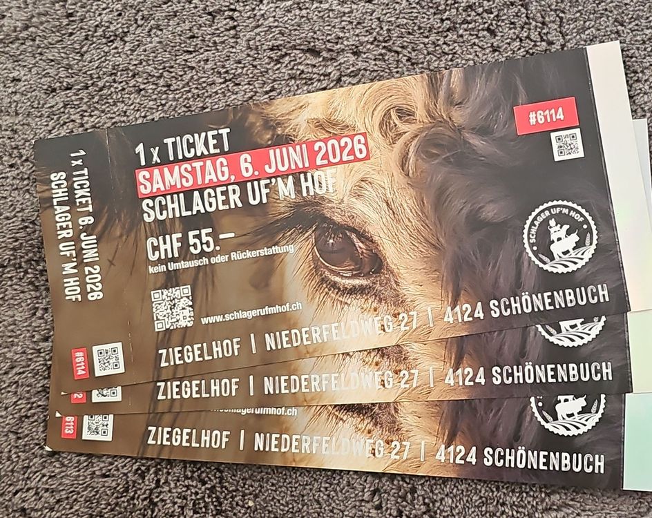 Schlager uf'm Hof Tickets für 6. Juni 2026, 3 Stück (Neu und ...
