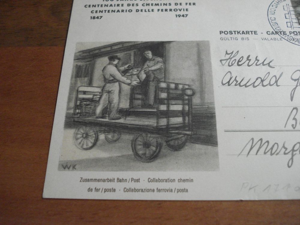 Ganzsache 1947, 100 Jahre Eisenbahn Rückseite Satz ET-o (Gebraucht) in Niederwil AG für CHF 1 ...