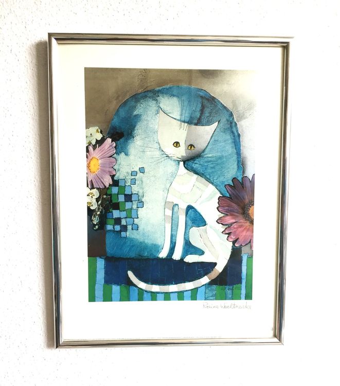 Bild Rosina Wachtmeister weisse Katze sign.gerahmt, mit Glas | Kaufen auf Ricardo