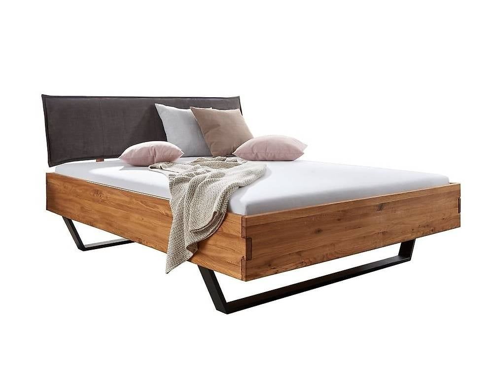 Bett HILLARY Wildeiche massiv 140 x 200 cm Kopft. anthrazit (Neu und ...