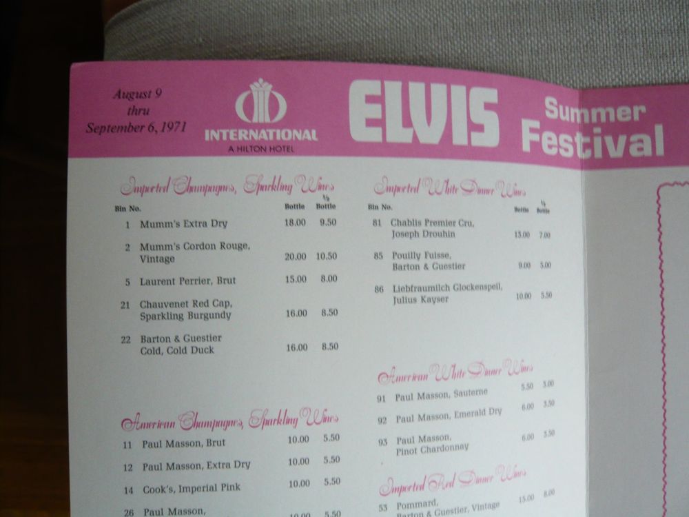 ELVIS PRESLEY SOUVENIR MENU 1971 LAS VEGAS HÔTEL HILTON RARE (Gebraucht ...