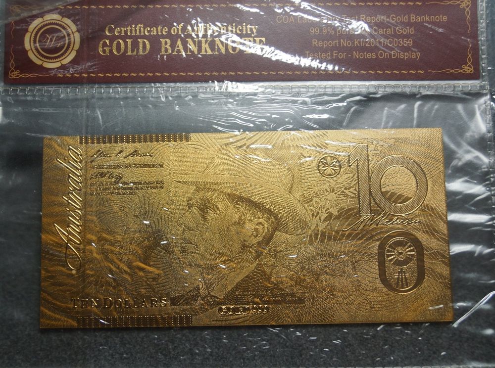 Gold Banknote 10 Dollar Australien 24 Karat vergoldetCOA (Gebraucht) in ...