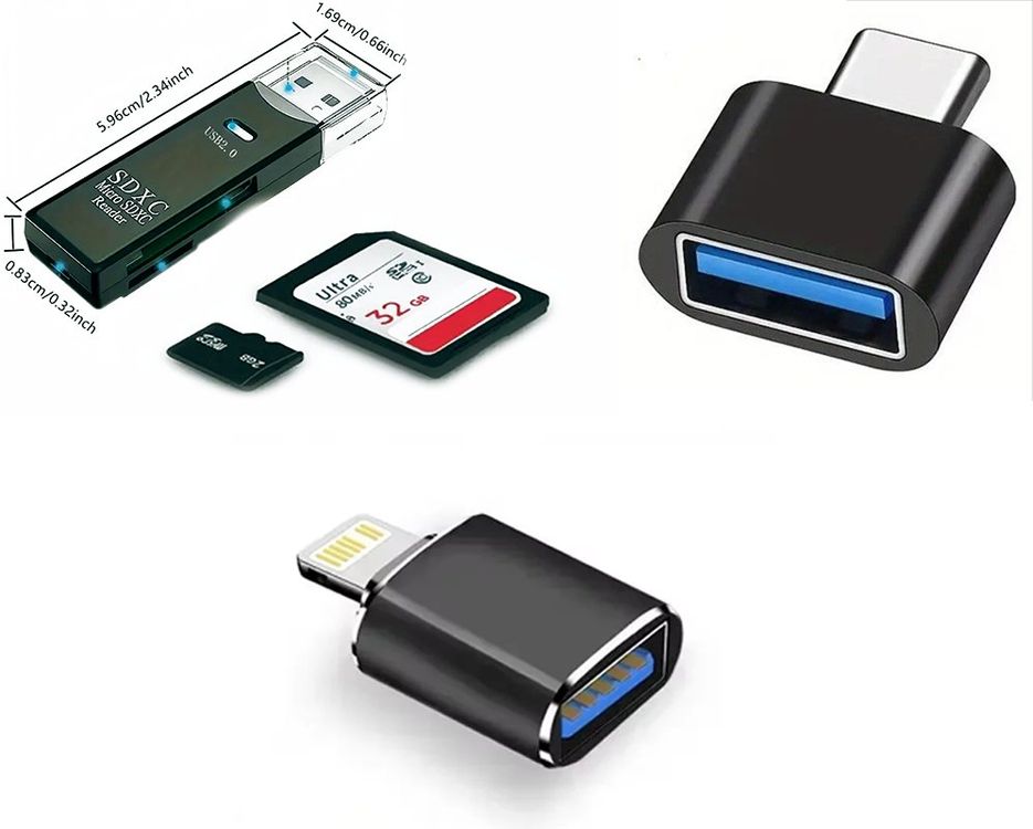 SDXC USB 2.0 to SD & TF Adapter R/W, & 2 Adapt, LightningOTG (Neu und ...