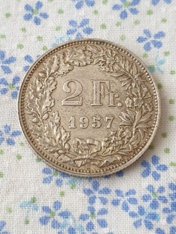 Helvetia Schweiz 2 Franken Münze 1957 Silber 835 (Gebraucht) in Mörschwil für CHF 9.9 – mit ...