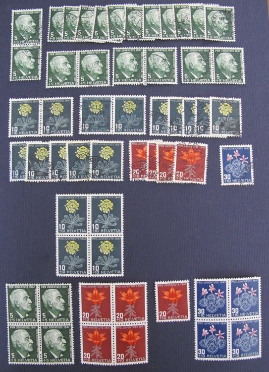 Bildnis von J. Burckhardt u. Alpenblumen, 4-er Blöcke, 1947 (Gebraucht ...